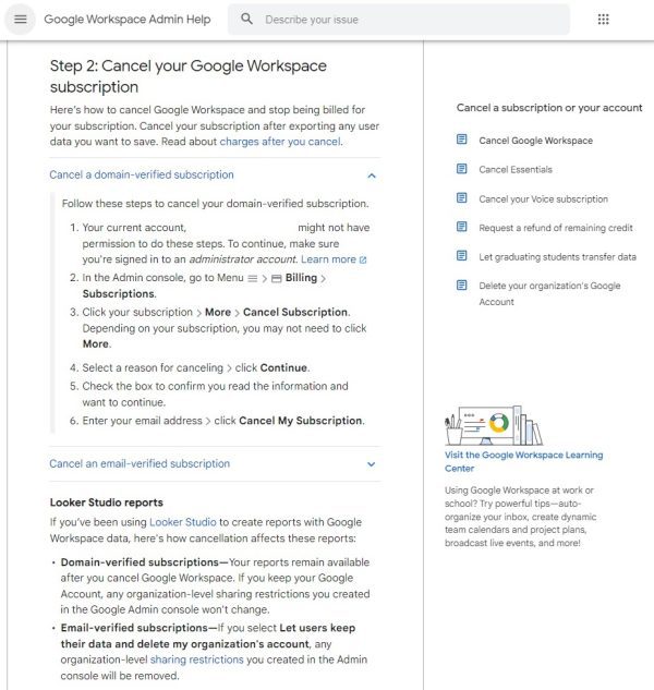 How to Cancel Google Workspace - Subscribed.FYI